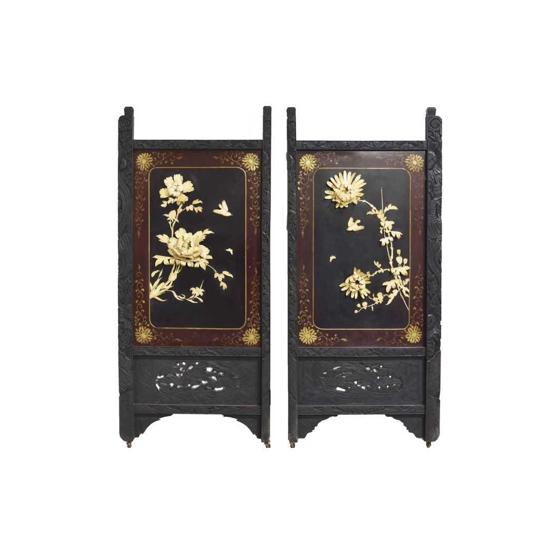 Antique Japanese Meiji Period Shibayama Hardwood and Bone Folding ...