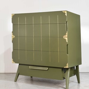 Mid Century Modern Gold Inlay Highboy With Cedar Drawer in Green ...