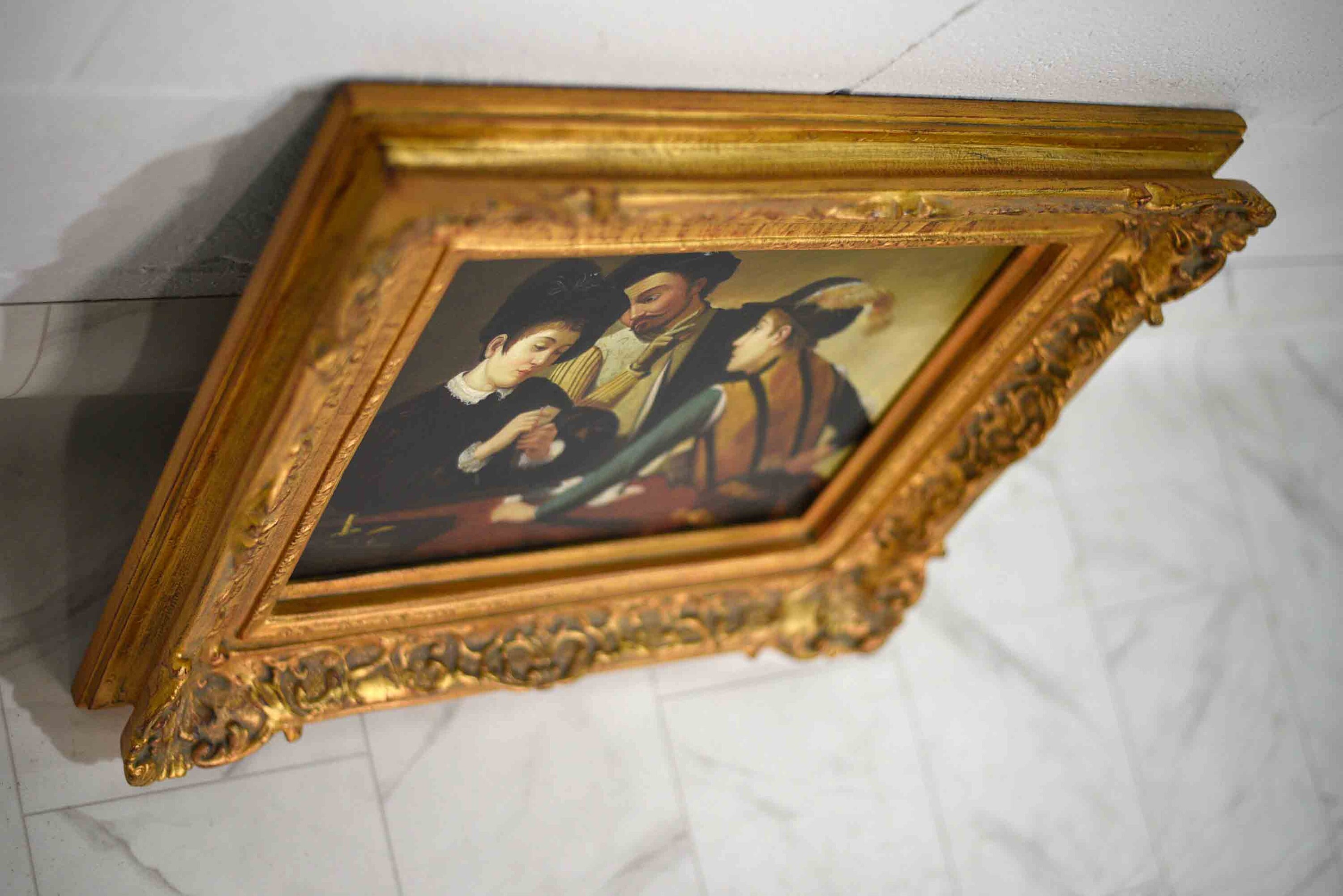 Caravaggio the Cardsharps Painting Reproduction With Gold Ornate Frame ...