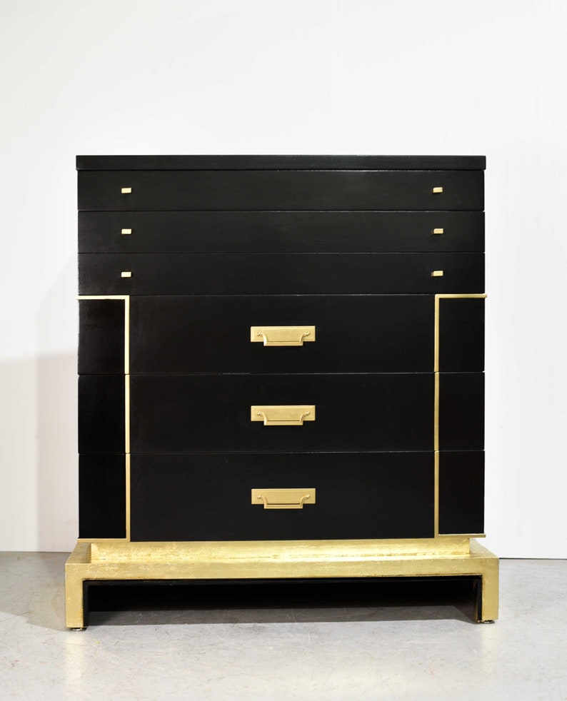Mid Century Art Deco Style Gold Leafed Chest in Black by Sieling Modern ...