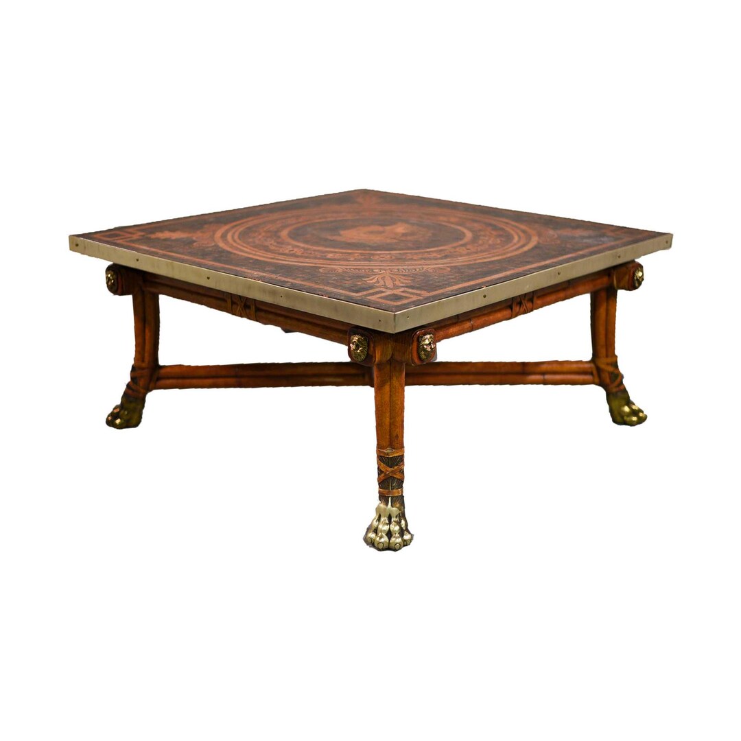 Vintage Centurion Mosaic Tiled Rattan Coffee Table With Brass Lion Paws ...