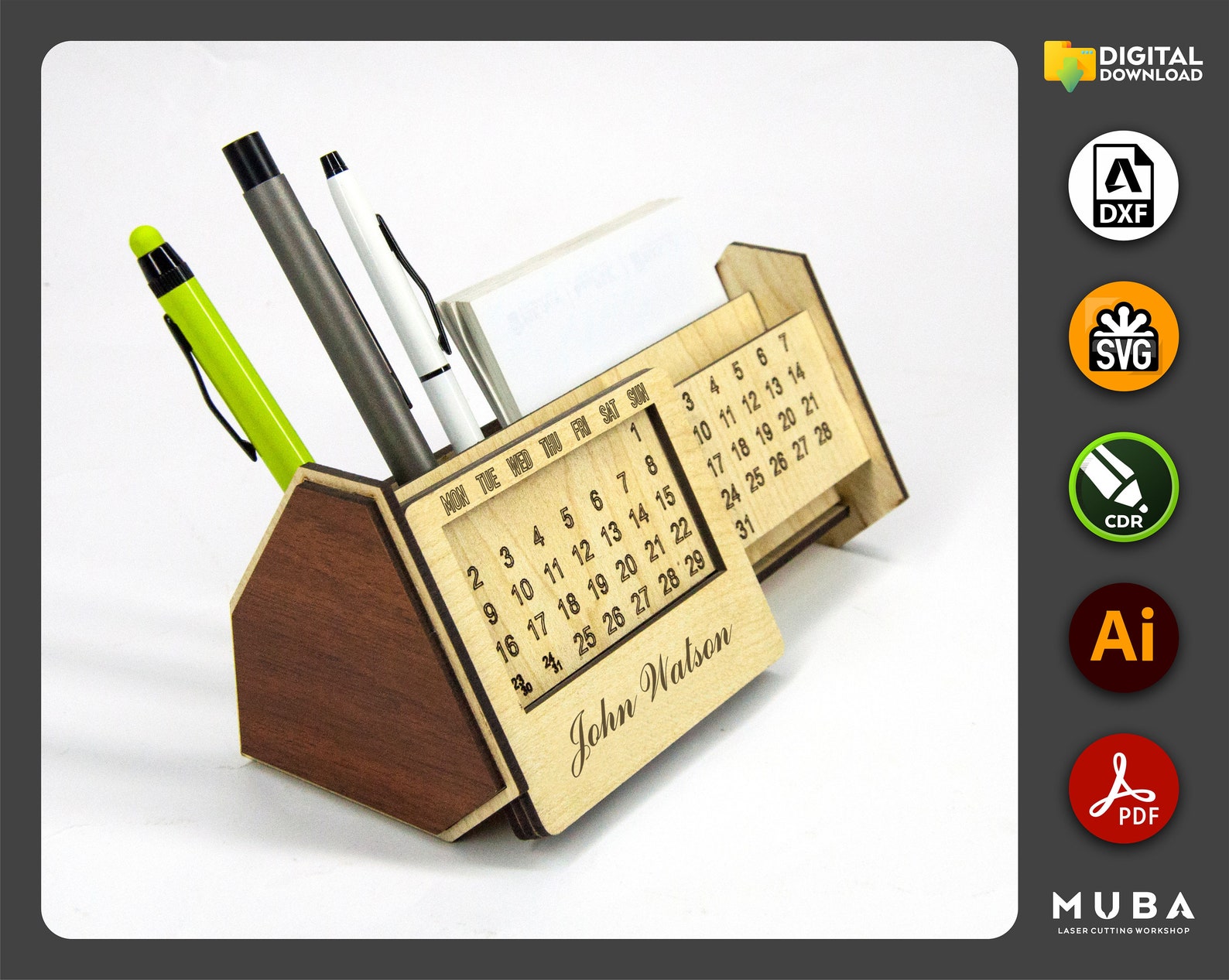 CALENDAR Pen Holder Laser Cut Files Perpetual Calendar - Etsy
