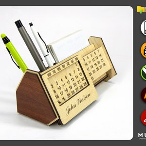 CALENDAR Pen Holder, Laser Cut Files, Perpetual Calendar, Vector, Laser ...