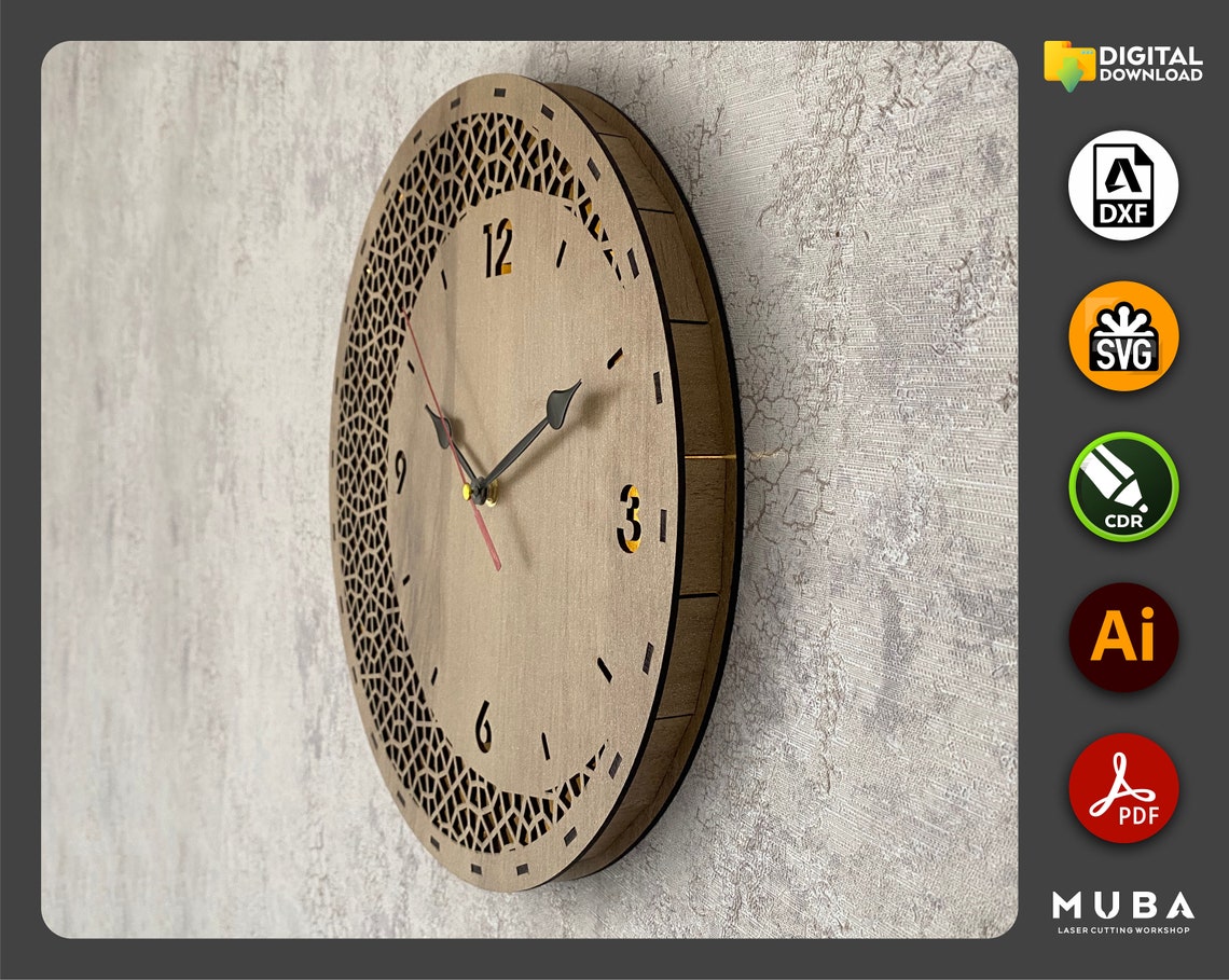 3 Sizes Wall Clock SVG Watch Models Wall Decor Clocks DXF - Etsy