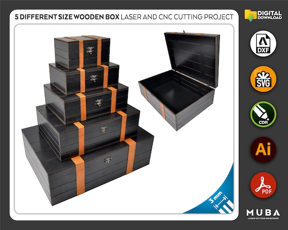 5 Pcs Sizes Wooden Box Jewellery Box Gift 3mm Digital File for - Etsy