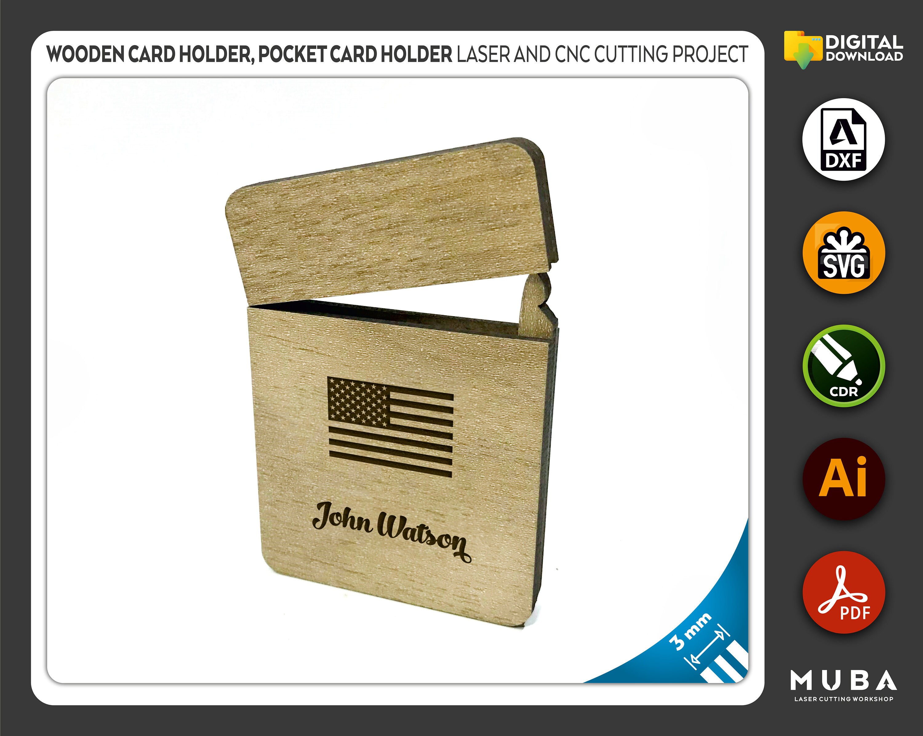 Pocket Card Holder, Wooden Card Holder, Laser Cut File, CNC Files, Dxf ...