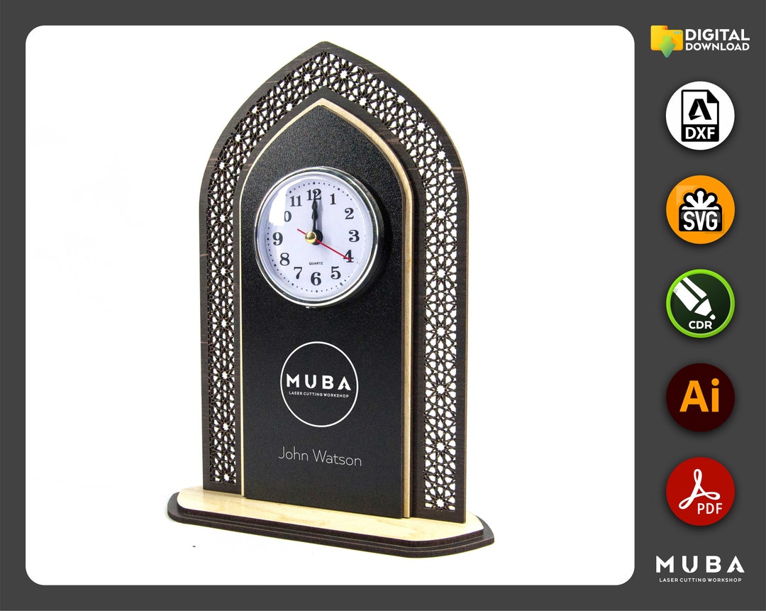 Wooden Desk Clock, Office Product, Co-worker Gift, Laser Cut File, CNC ...