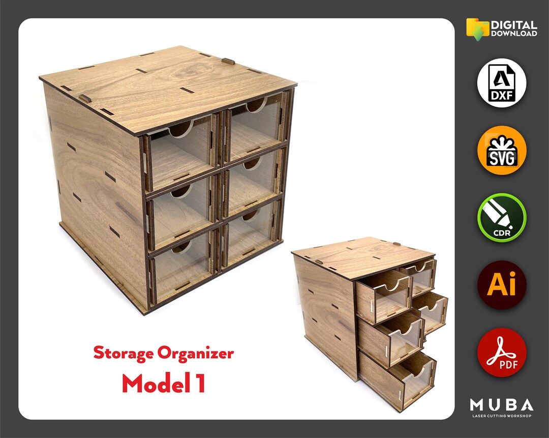 Laser Cut Desktop Organizer SVG, Hobby Storage Box, Drawer Organizer ...