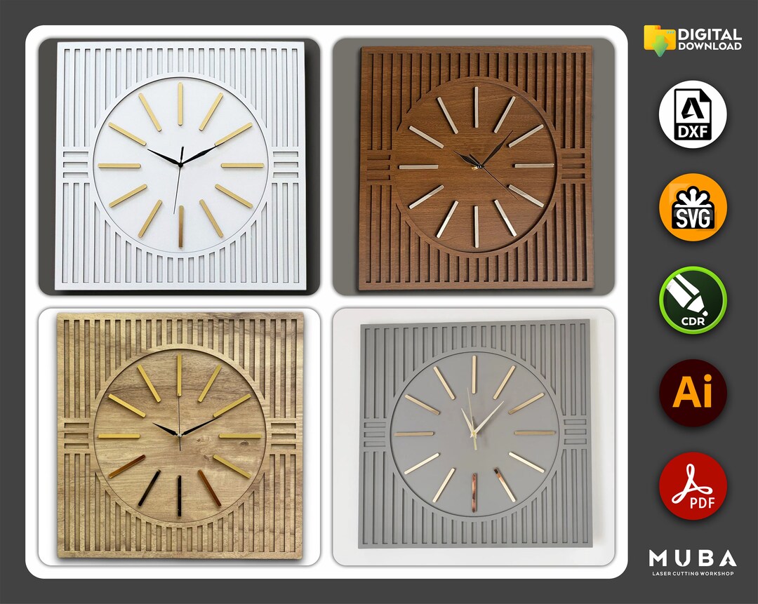 Wall Clock SVG, Watch Models, Wall Decor Clocks, DXF Files for Laser ...