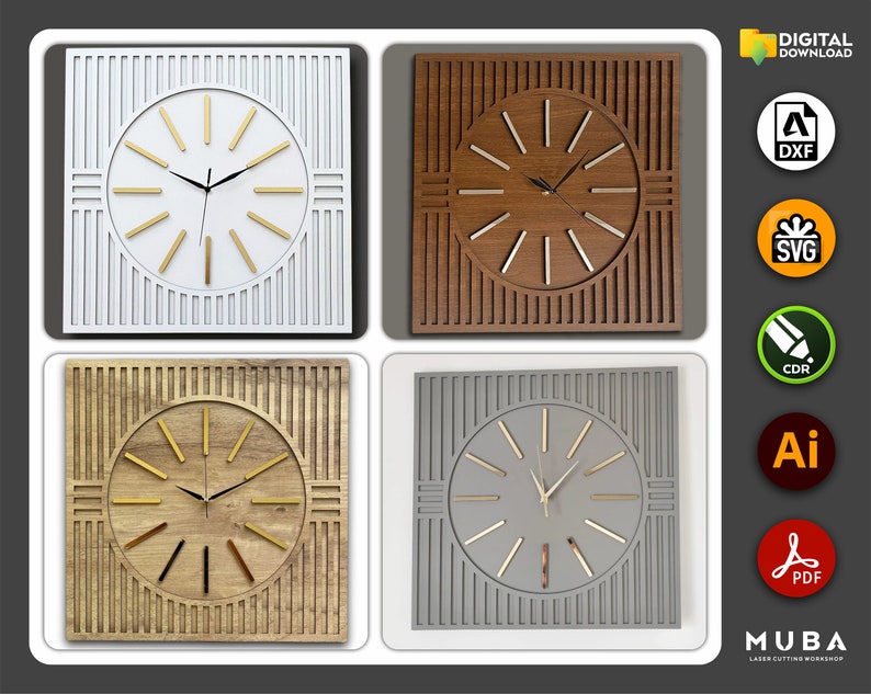 Wall Clock SVG Watch Models Wall Decor Clocks DXF Files for - Etsy