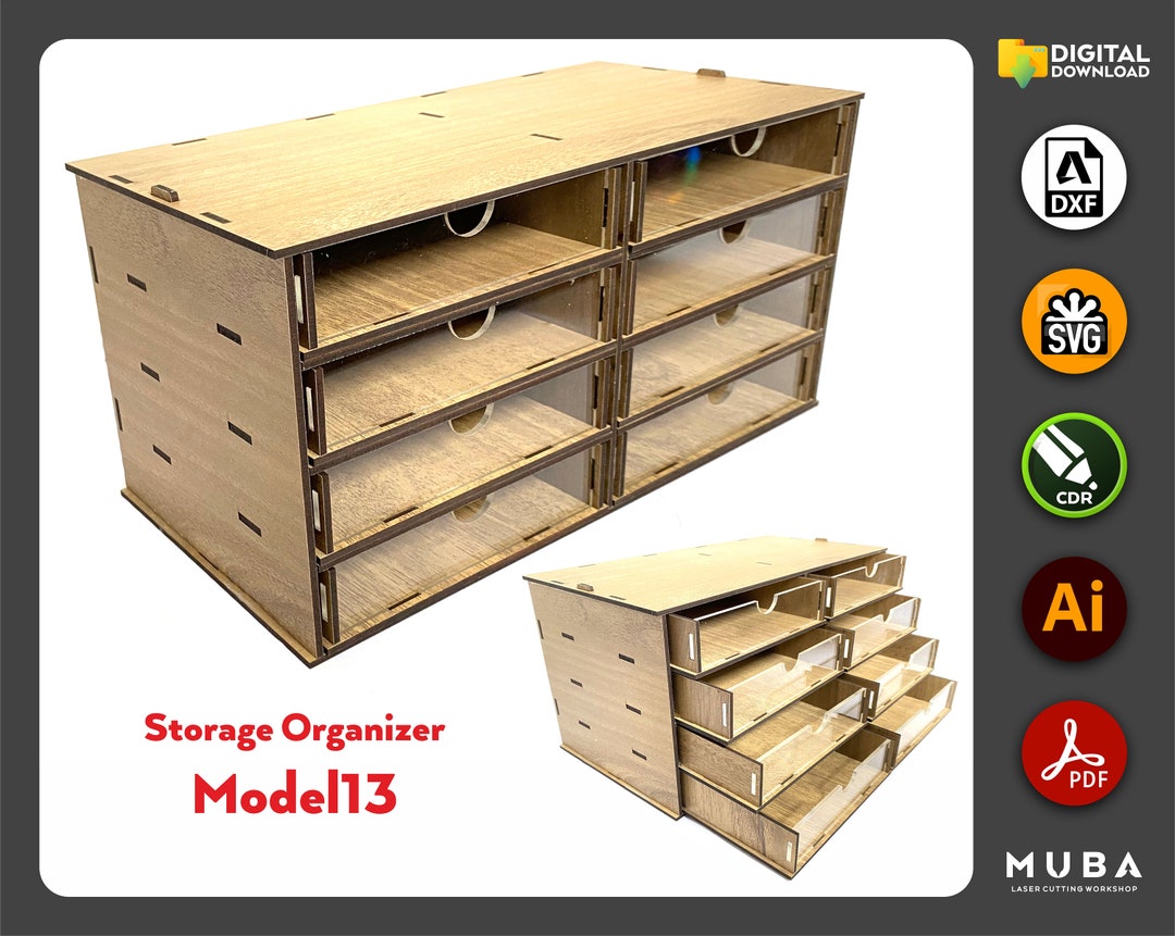 Laser Cut Desktop Organizer SVG, Hobby Storage Box, Drawer Organizer ...
