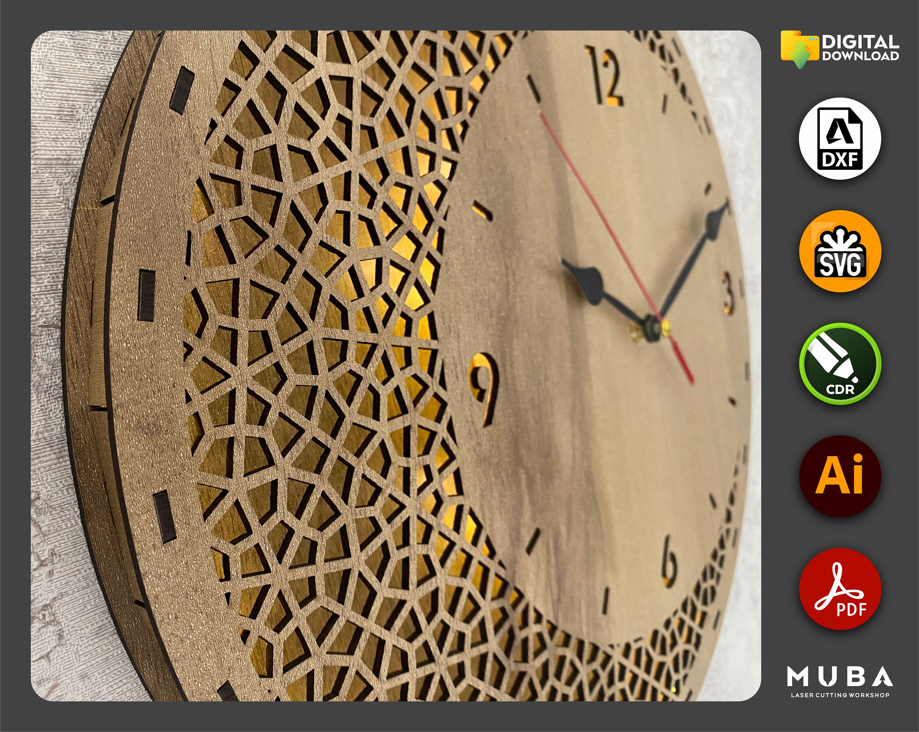 3 Sizes Wall Clock SVG Watch Models Wall Decor Clocks DXF - Etsy