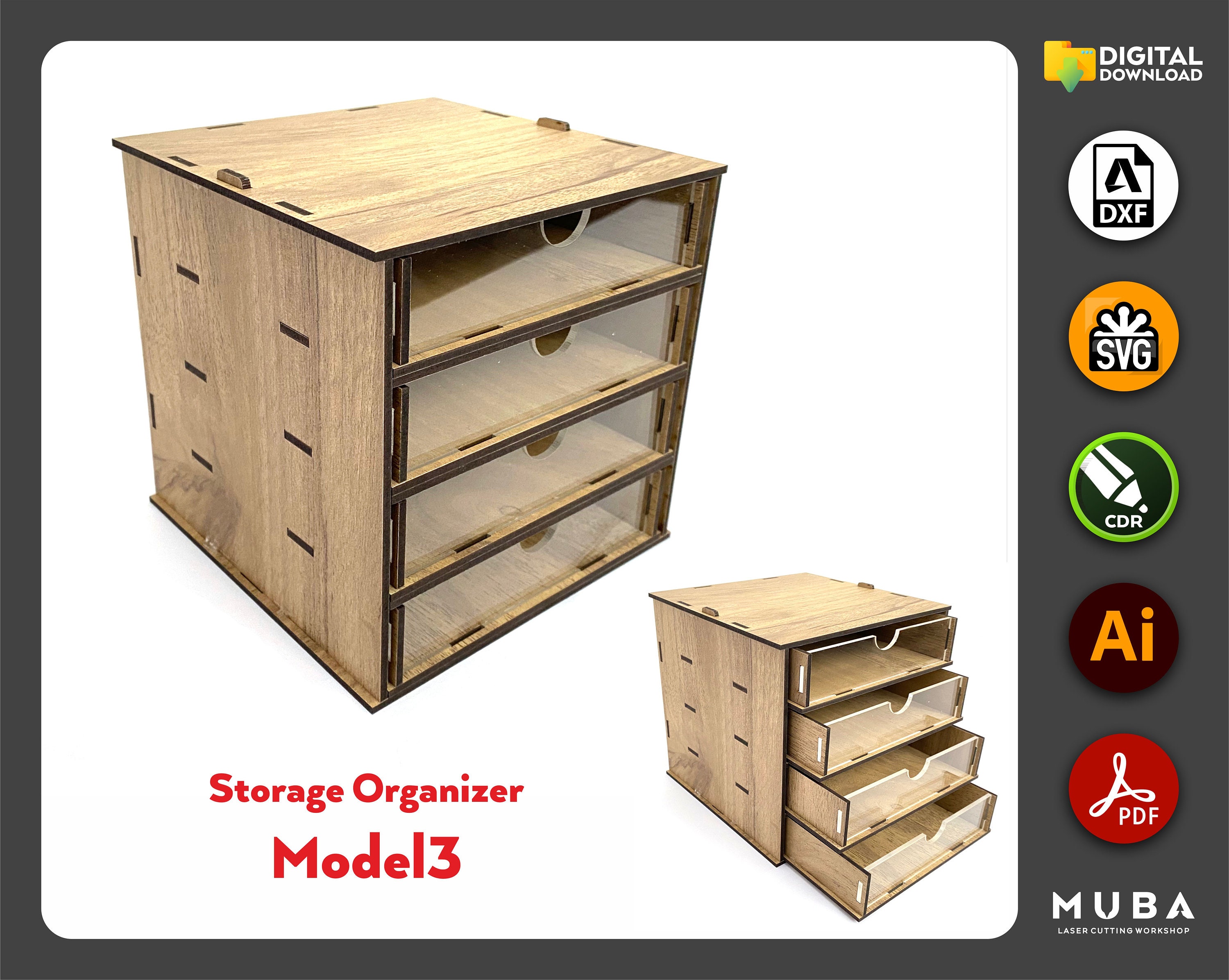 Laser Cut Desktop Organizer SVG, Hobby Storage Box, Drawer Organizer ...