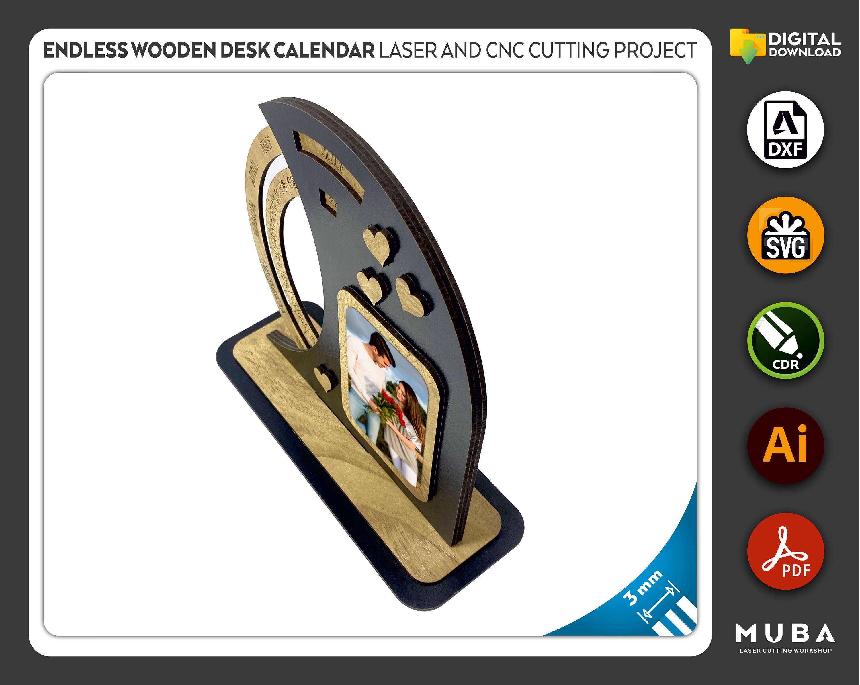 CALENDAR Laser Cut Files, Perpetual Calendar, Vector, Cnc Cut, SVG ...