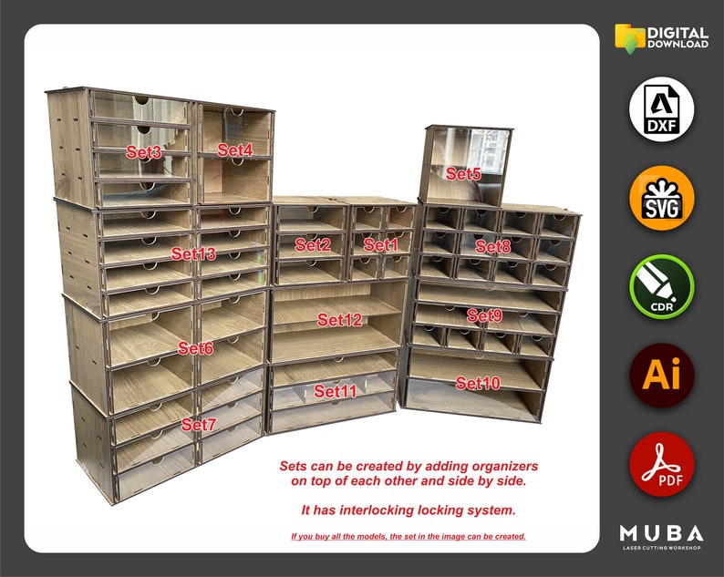 Laser Cut Desktop Organizer SVG Hobby Storage Box Drawer - Etsy