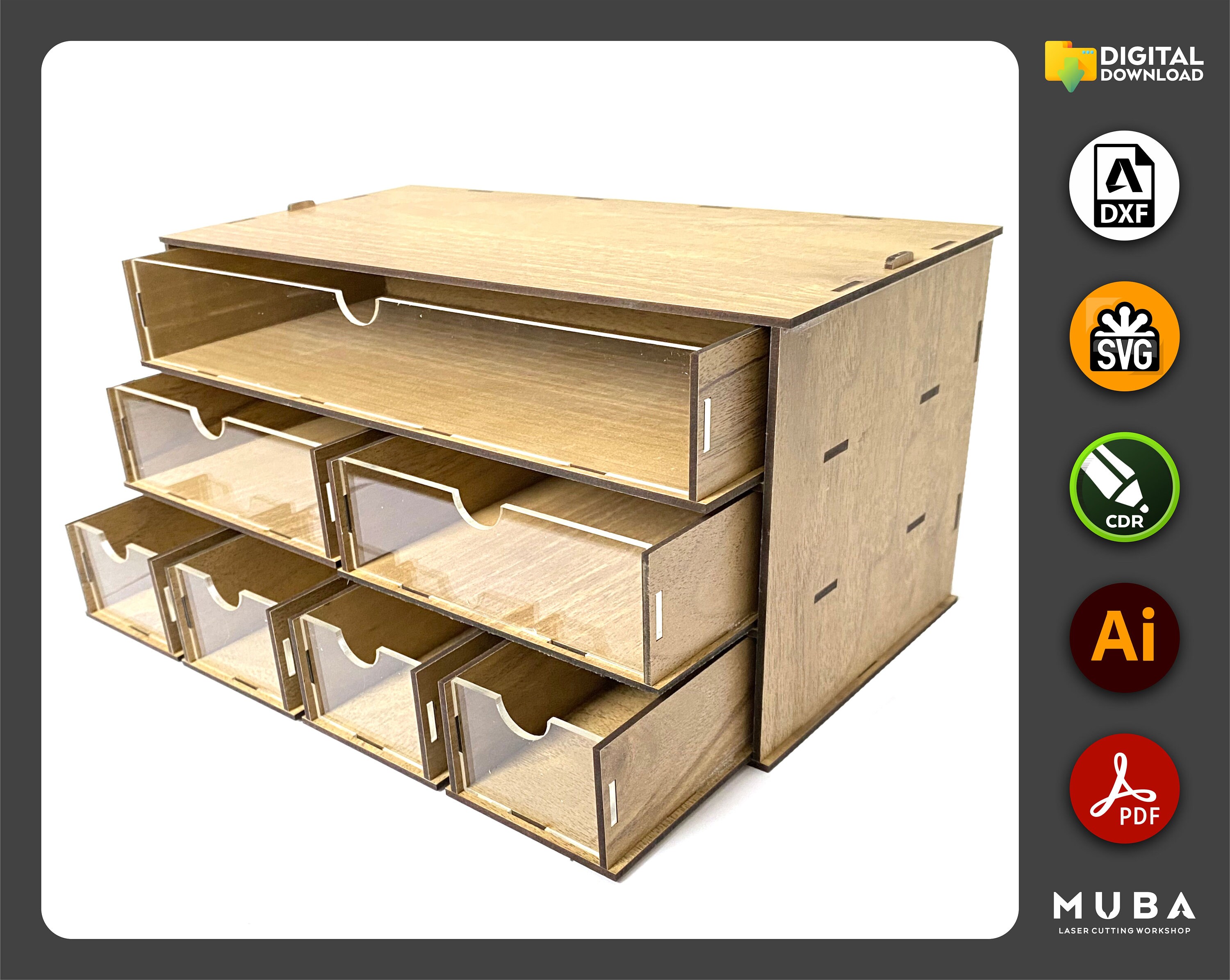 Laser Cut Desktop Organizer SVG Hobby Storage Box Drawer - Etsy Australia