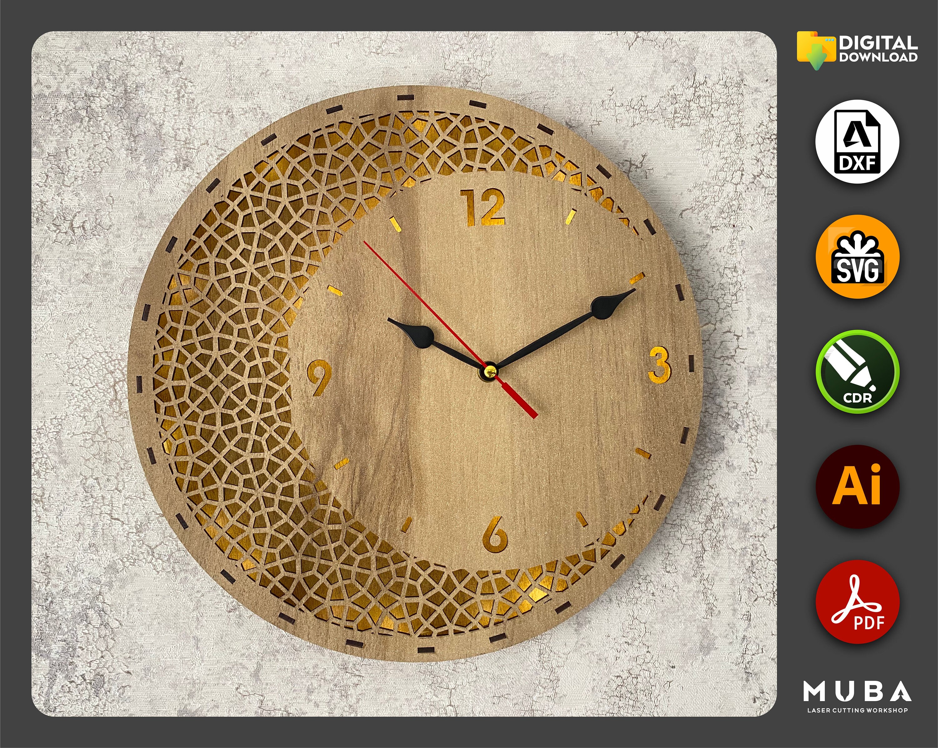 3 Sizes Wall Clock SVG Watch Models Wall Decor Clocks DXF - Etsy