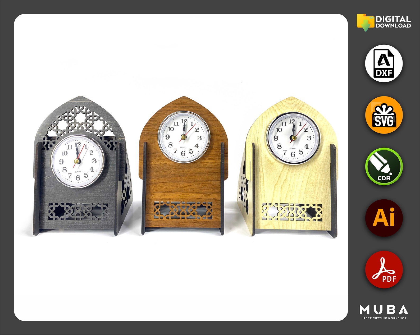 3 Models Desk Clock, Office Product, Co-worker Gift, Laser Cut File ...