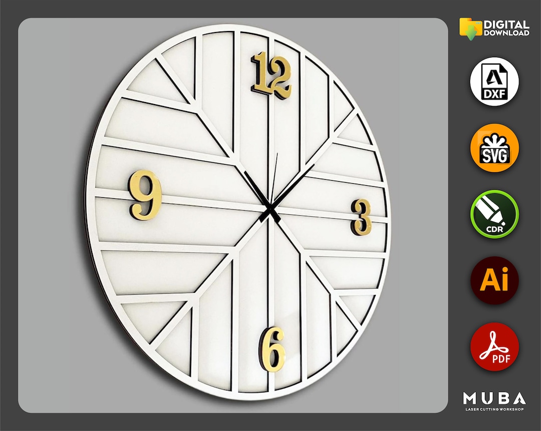Wall Clock SVG, Watch Models, Wall Decor Clocks, DXF Files for Laser ...
