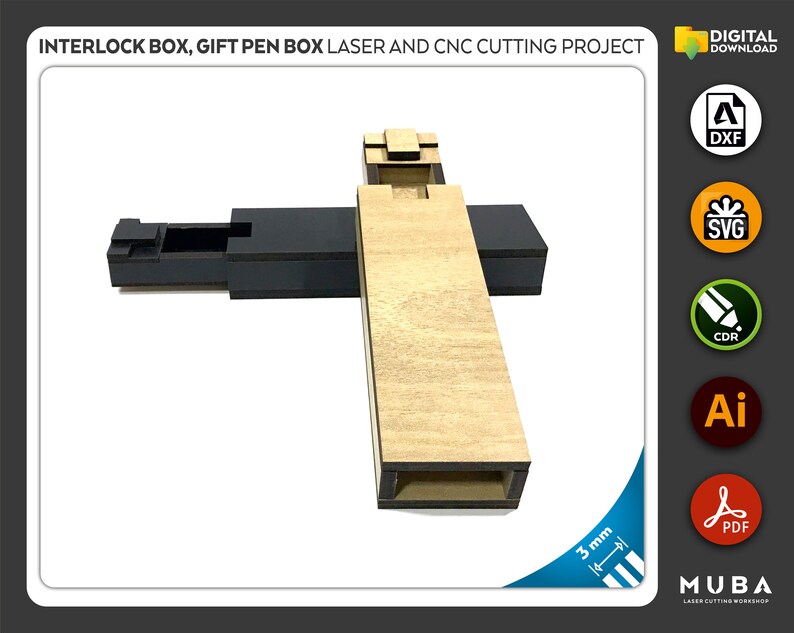 Interlock Wooden Pen Box Gift Jewellery Box 3mm Digital File - Etsy