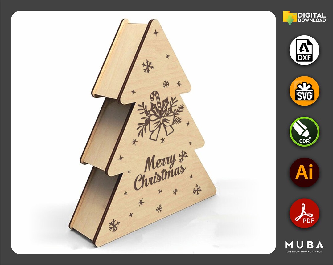 Christmas Tree Box SVG, Christmas Gift Box, Laser Cut SVG, Desk Tree ...