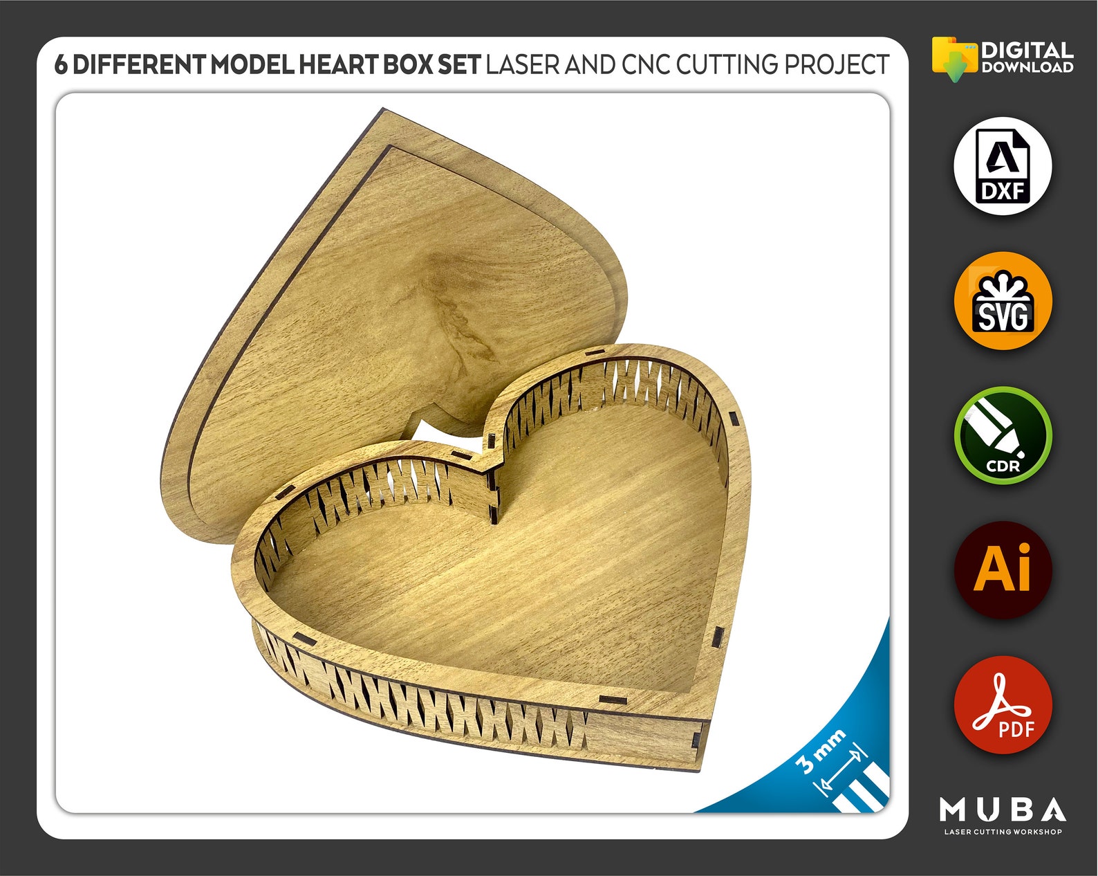 6 Model Heart Box Set Jewellery Box Dxf Gift Box Svg - Etsy