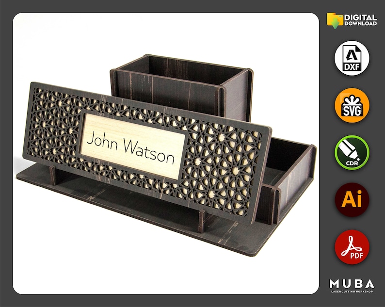 Pen Holder With Nameplate, Office Product, Co-worker Gift, Glowforge ...