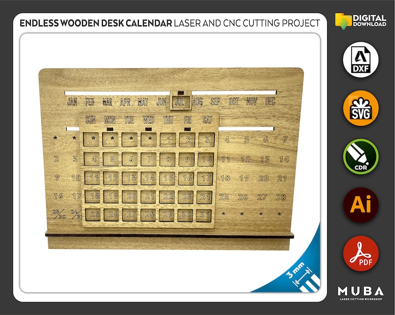 CALENDAR Laser Cut Files Perpetual Calendar Vector Cnc Cut - Etsy