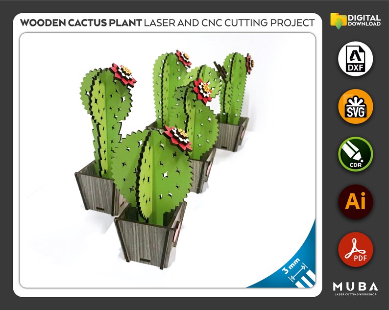 Wooden Cactus Plant, Cactus Model, Laser Cut File, CNC Files, Dxf, Svg ...