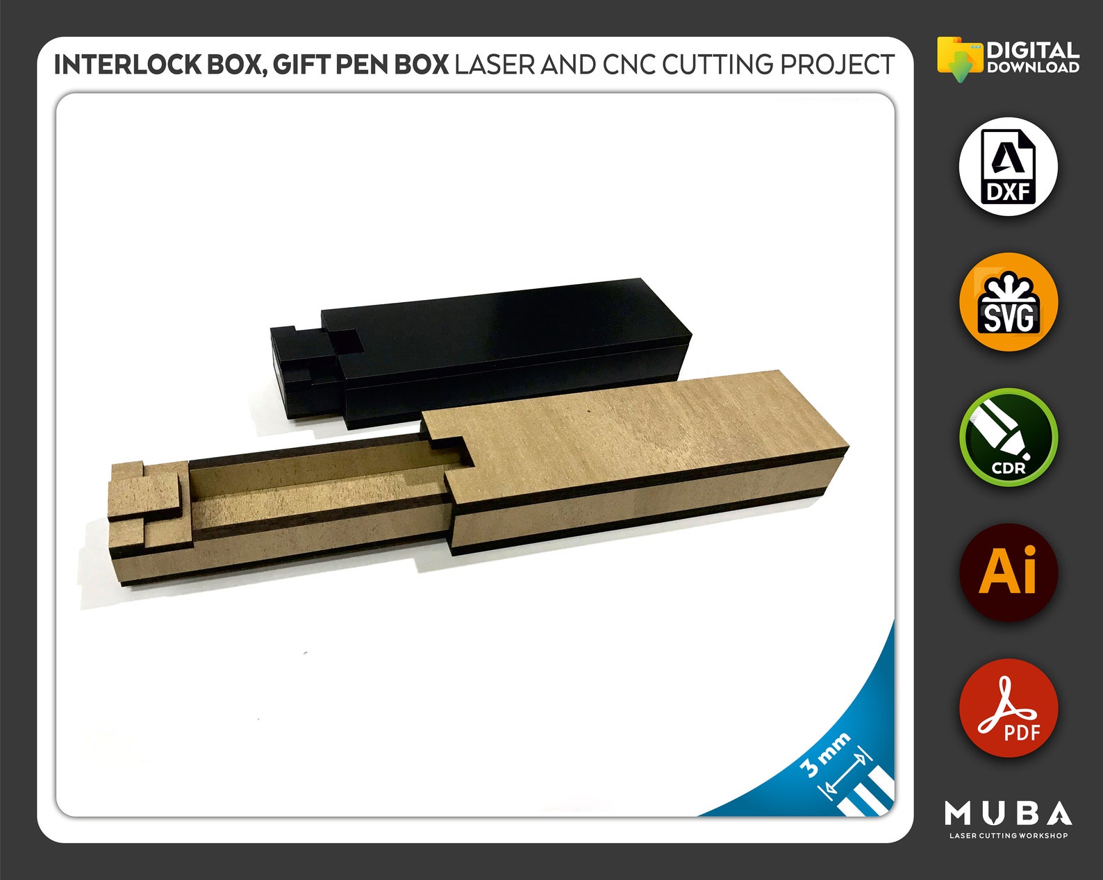 Interlock Wooden Pen Box, Gift Jewellery Box, Laser Cut File, CNC Files ...