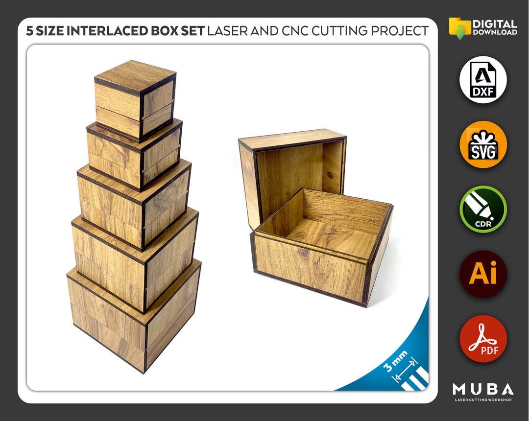 5 Size Interlaced Box Set, Jewellery Box Dxf, Gift Box Svg, Laser Cut ...