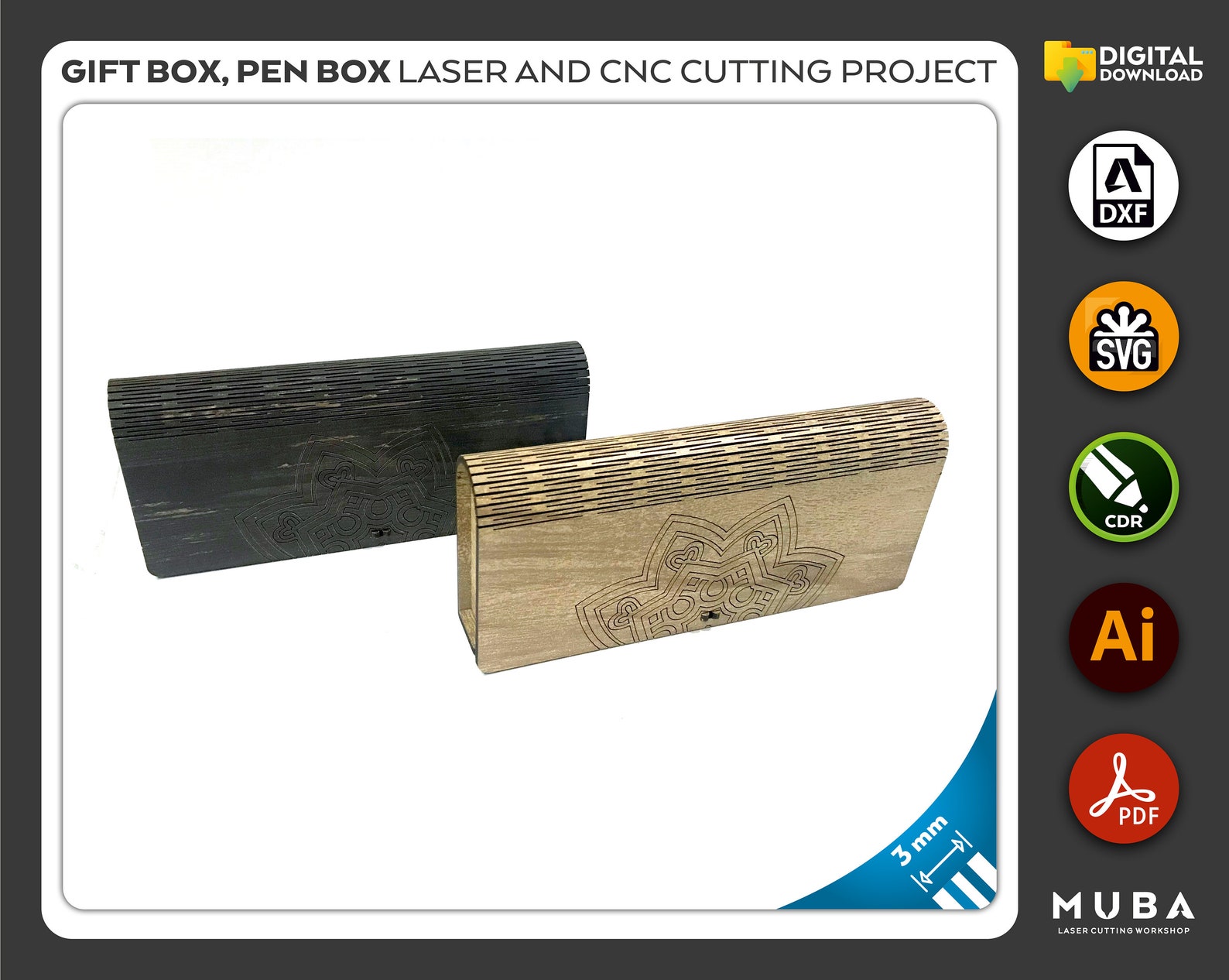 Wooden Pen Box Gift Jewellery Box Laser Cut File CNC - Etsy