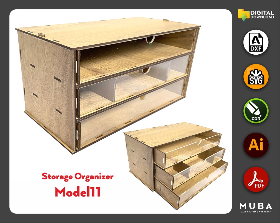 Laser Cut Desktop Organizer SVG, Hobby Storage Box, Drawer Organizer ...