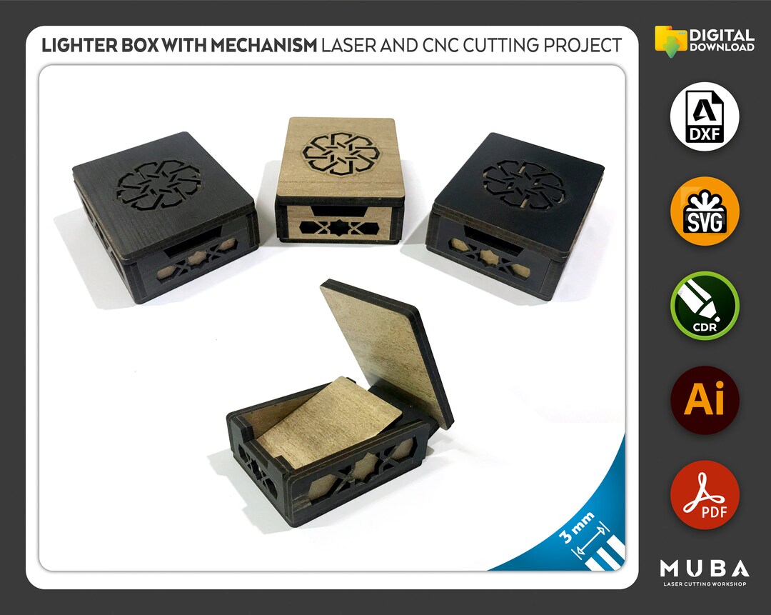 Lighter Box With Mechanism, Wooden Box, Laser Cut File, CNC Files, Dxf ...
