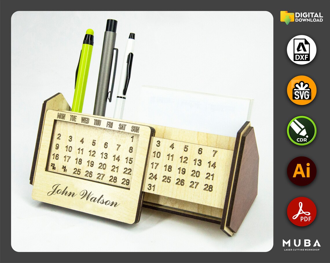 CALENDAR Pen Holder Laser Cut Files Perpetual Calendar - Etsy
