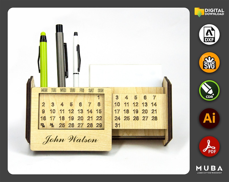 CALENDAR Pen Holder Laser Cut Files Perpetual Calendar - Etsy