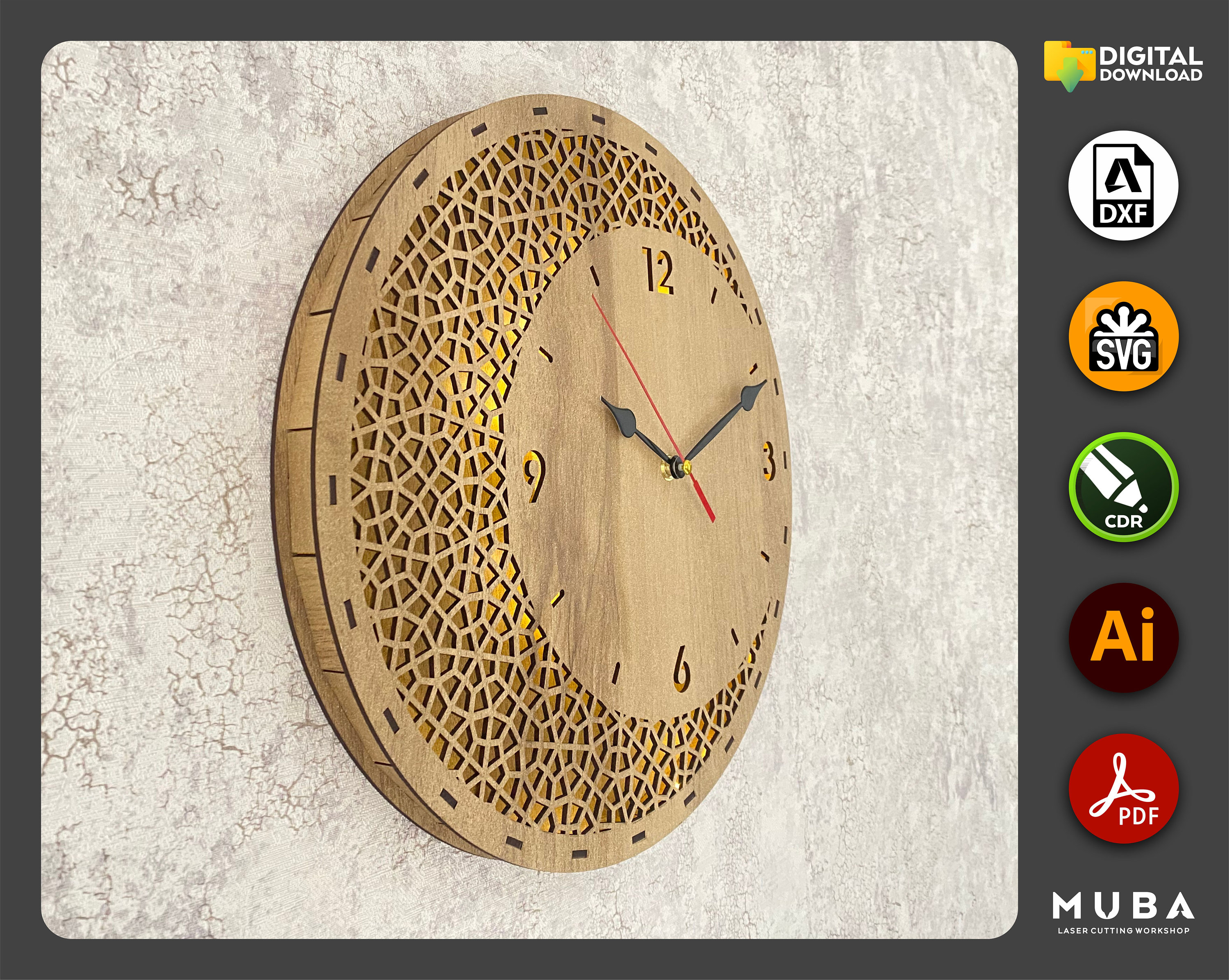 3 Sizes Wall Clock SVG Watch Models Wall Decor Clocks DXF - Etsy