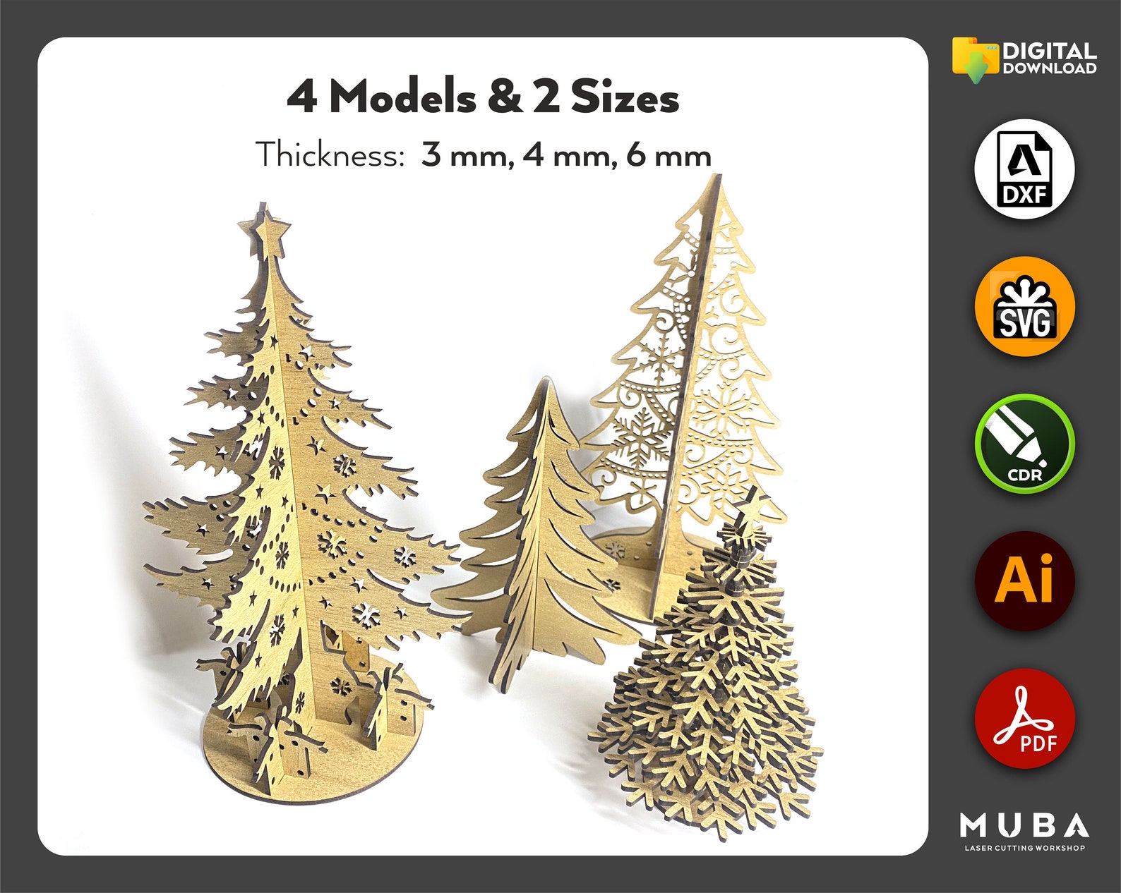 4 Models Christmas Tree SVG Christmas Tree Laser Cut SVG - Etsy