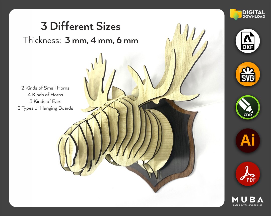 Christmas Deer SVG, Laser Cut File, Stag Head With Antlers, 3D Animal ...