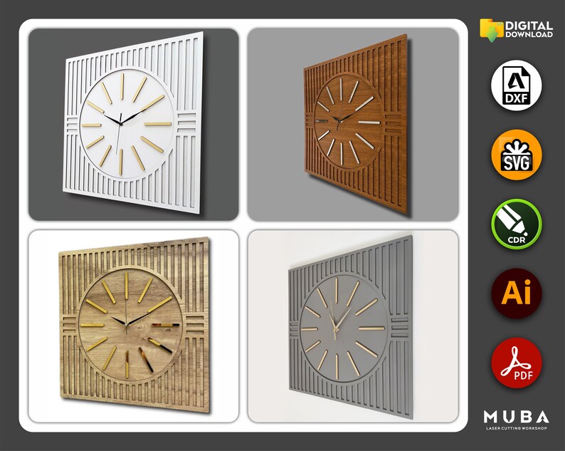 Wall Clock SVG Watch Models Wall Decor Clocks DXF Files for - Etsy