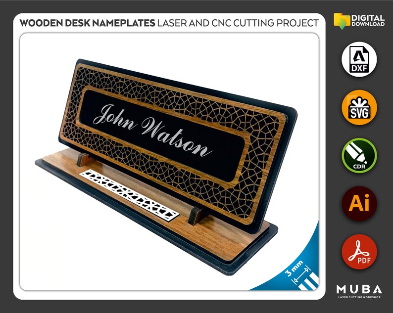 Wooden Desk Nameplates Personalized Gift Office 3mm Digital - Etsy