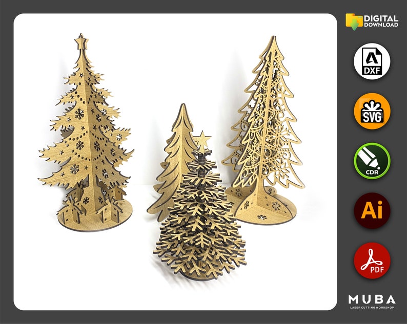4 Models Christmas Tree SVG Christmas Tree Laser Cut SVG - Etsy