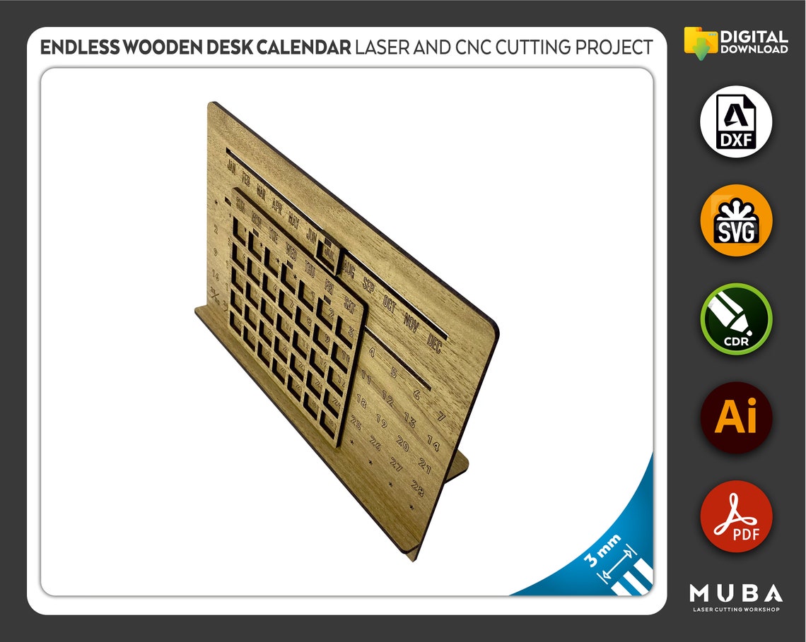CALENDAR Laser Cut Files, Perpetual Calendar, Vector, Cnc Cut, SVG, Cnc ...