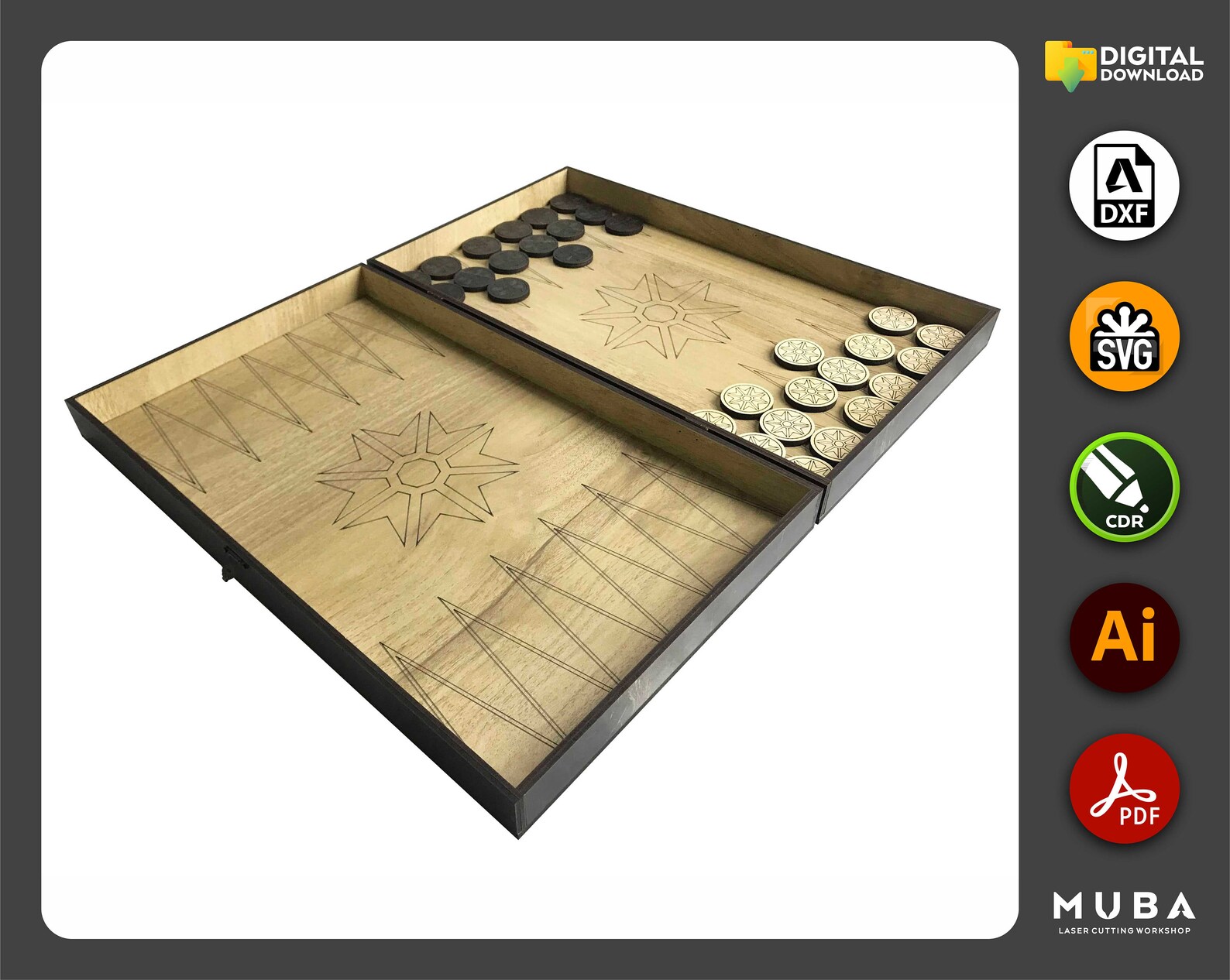 Laser Cut Backgammon Game Board Game Table Game Svg Dxf Pdf - Etsy