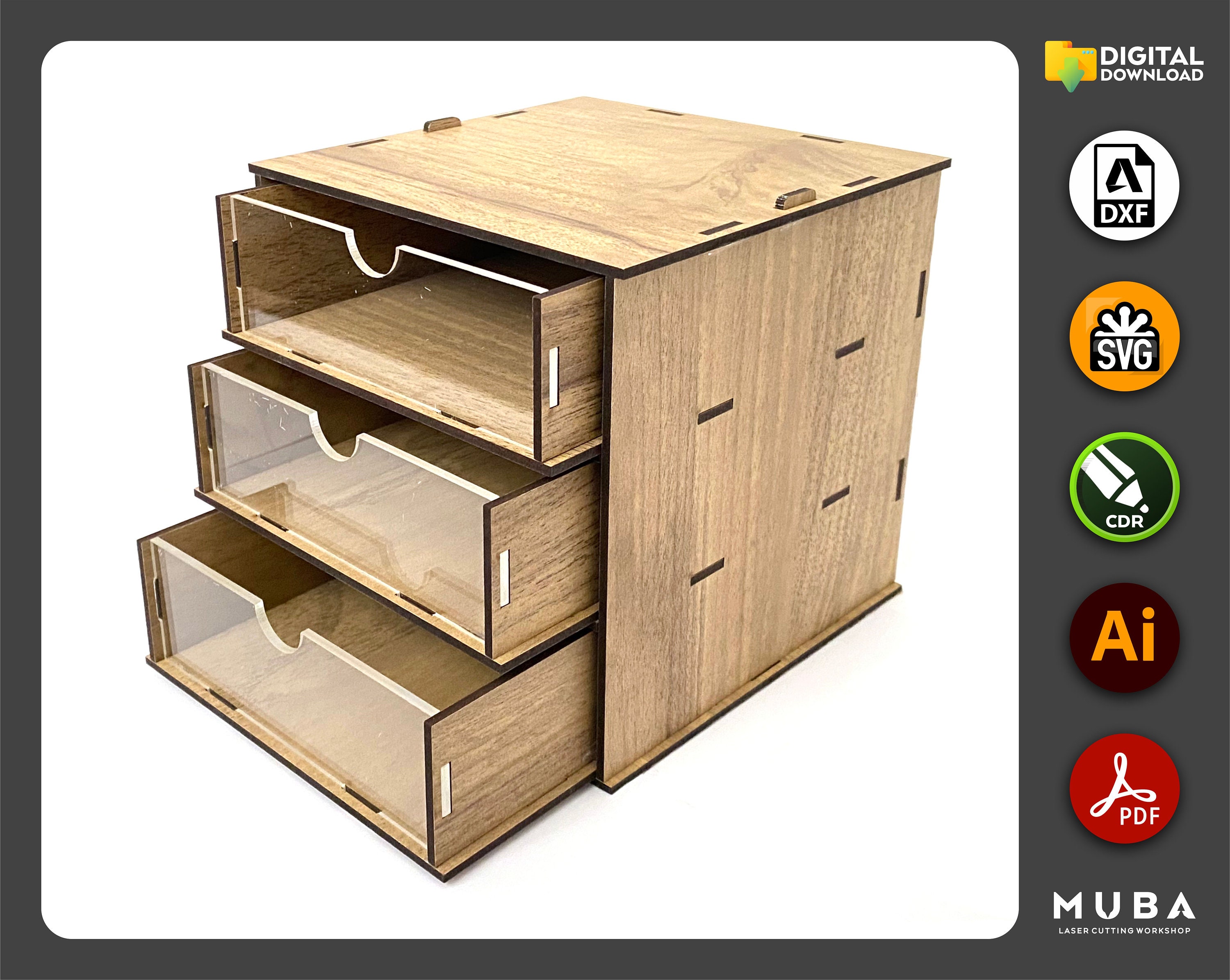 Laser Cut Desktop Organizer SVG Hobby Storage Box Drawer - Etsy Canada