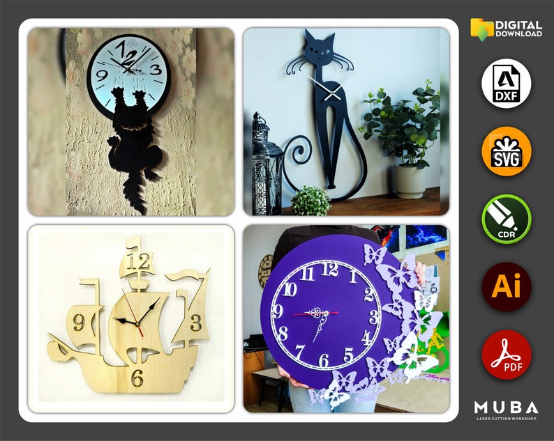 36 Wall Clock SVG Watch Models Wall Decor Clocks DXF Files - Etsy Canada