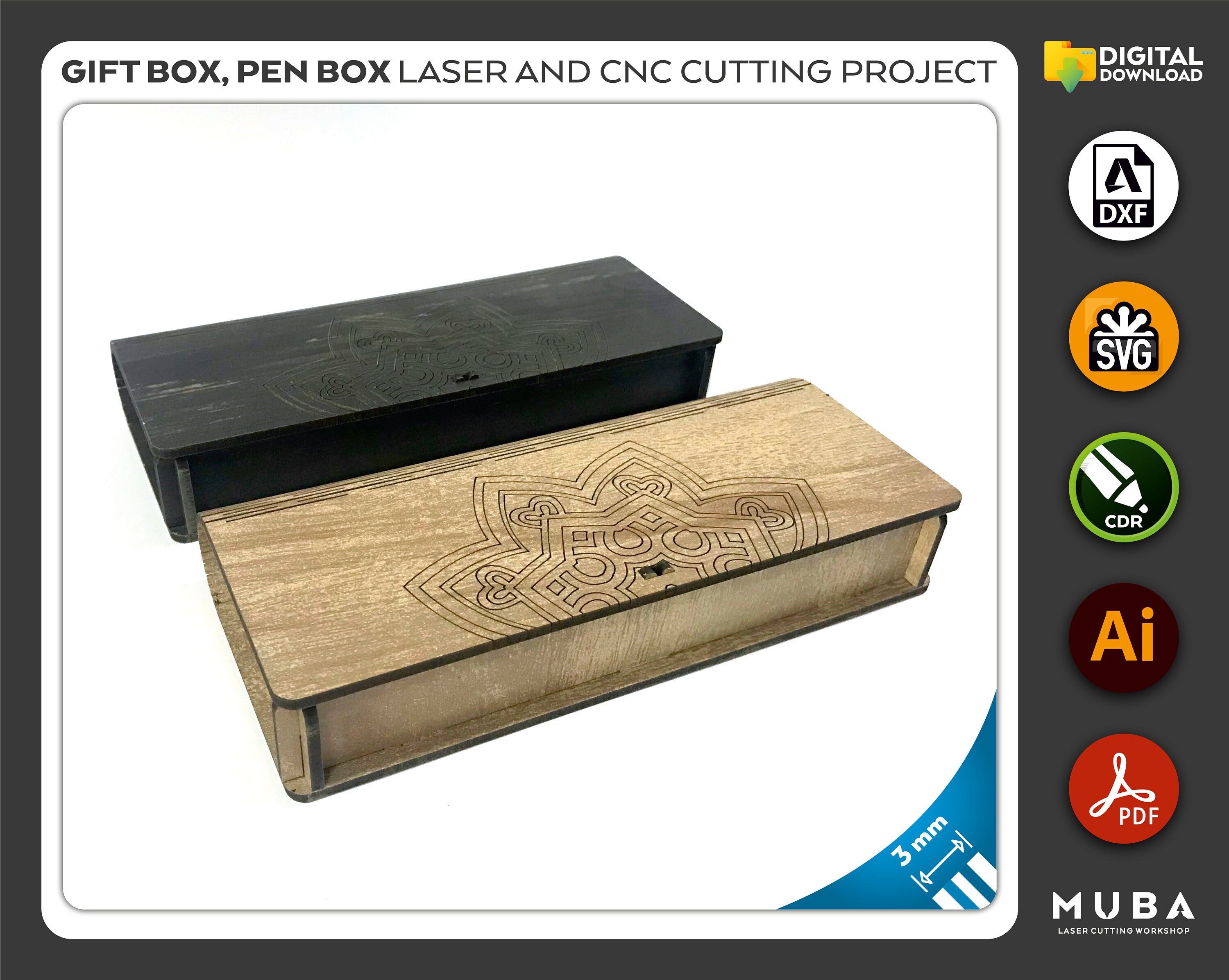 Wooden Pen Box Gift Jewellery Box Laser Cut File CNC - Etsy