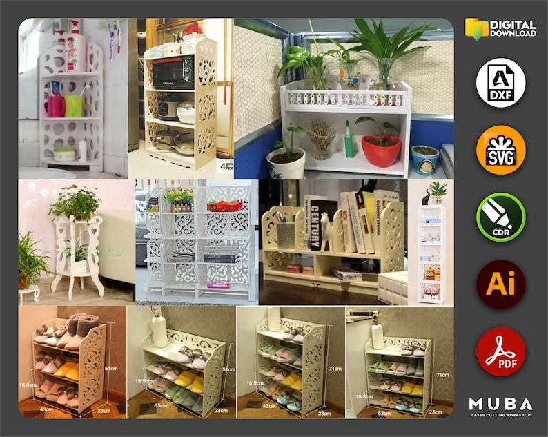 50 Wooden Shelf Rack Storage Svg Files for Laser Cut, Wall Shelf ...