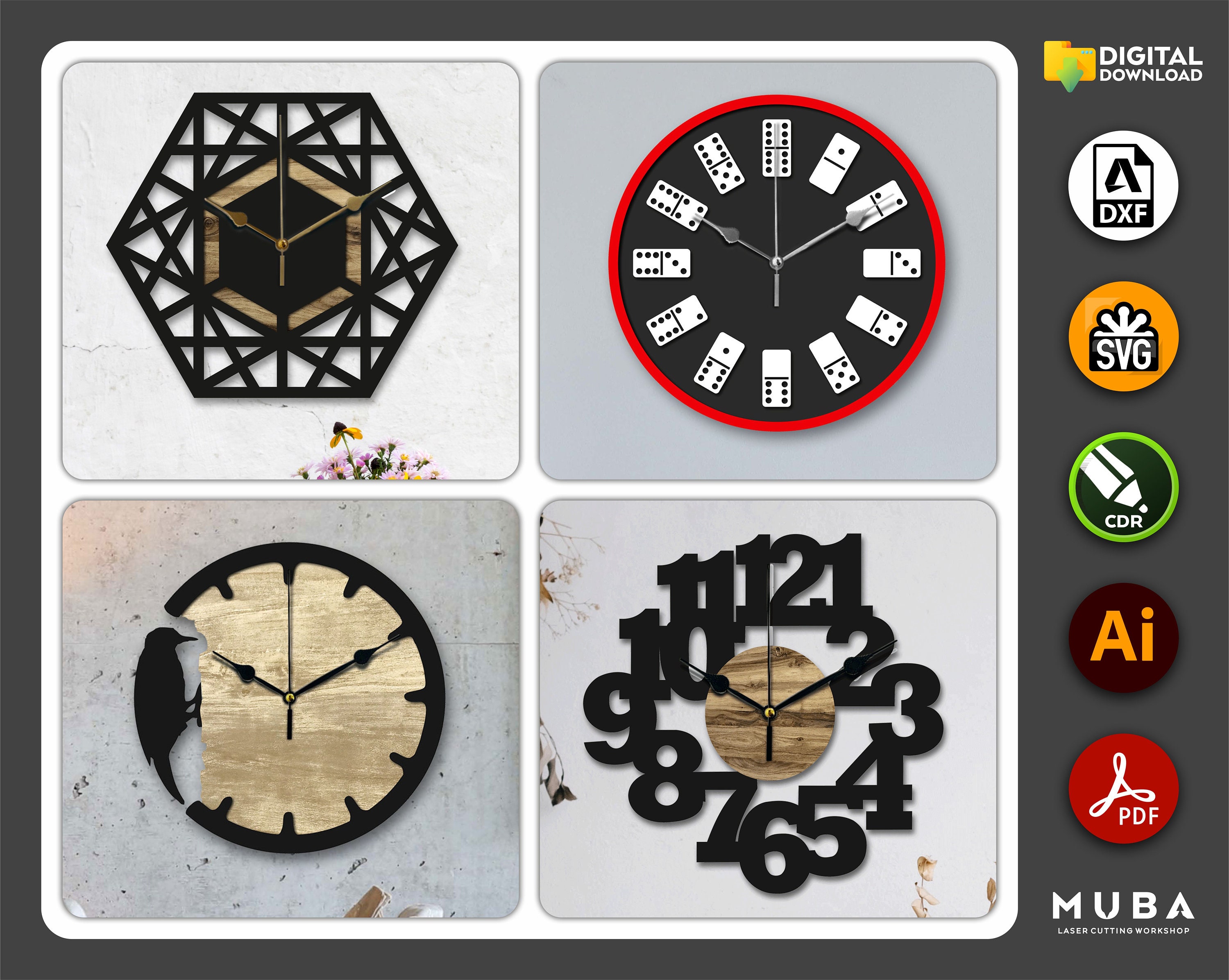 36 Wall Clock SVG Watch Models Wall Decor Clocks DXF Files - Etsy UK