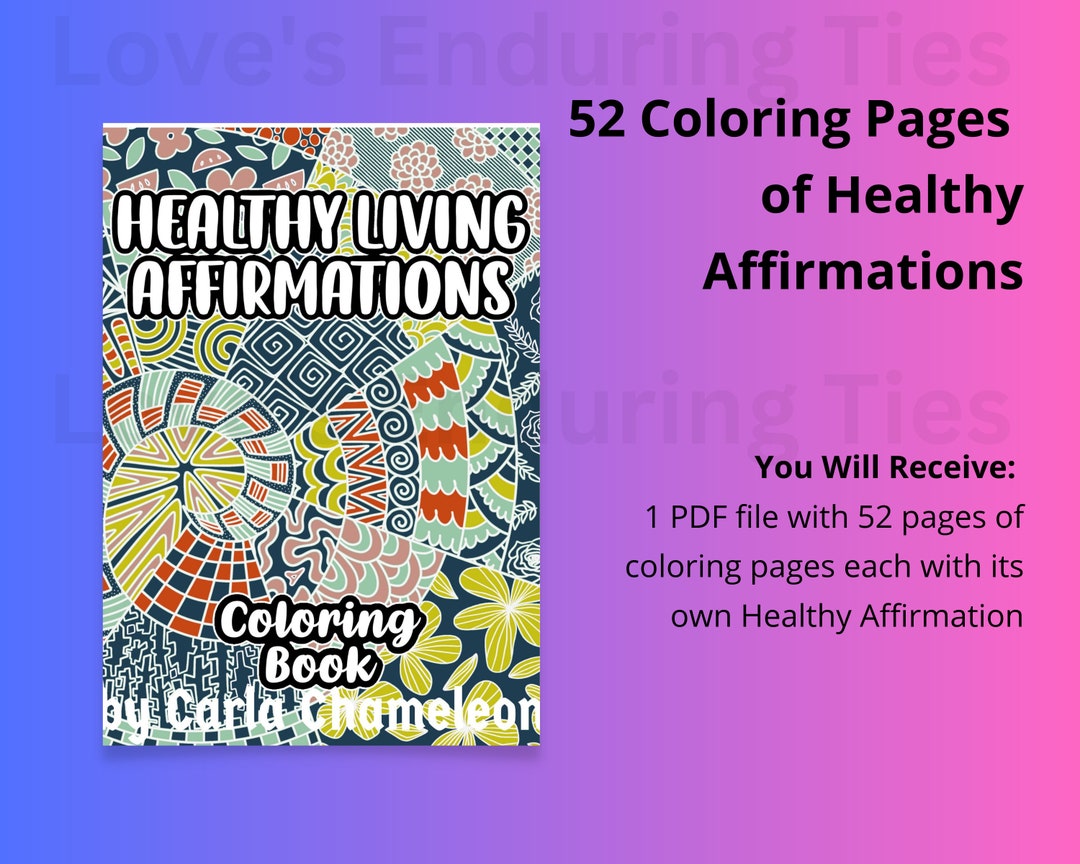 Healthy Affirmations Adult Coloring Book, Instant Download Coloring ...